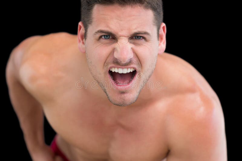 Muscular Man Shouting while Flexing Muscles Stock Image - Image of ...