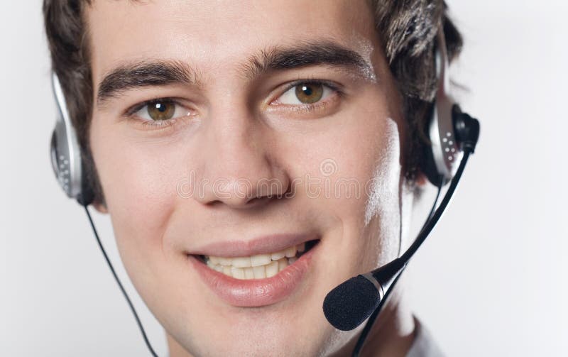 Close-up Portrait of Young Smiling Business Man with Headset Stock ...