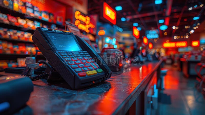 Close-up of a POS Terminal on a Counter in a Retail Store Stock ...