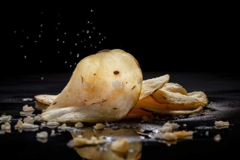 Close-up of Potato Chip, with Salt and Pepper on the Surface Stock ...