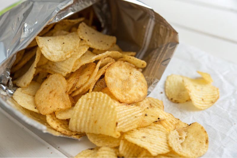 Crispy Potato Chips Spilling Out of Bag Stock Illustration ...