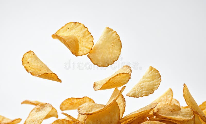 Potato Chips Falling on White Background Stock Illustration ...