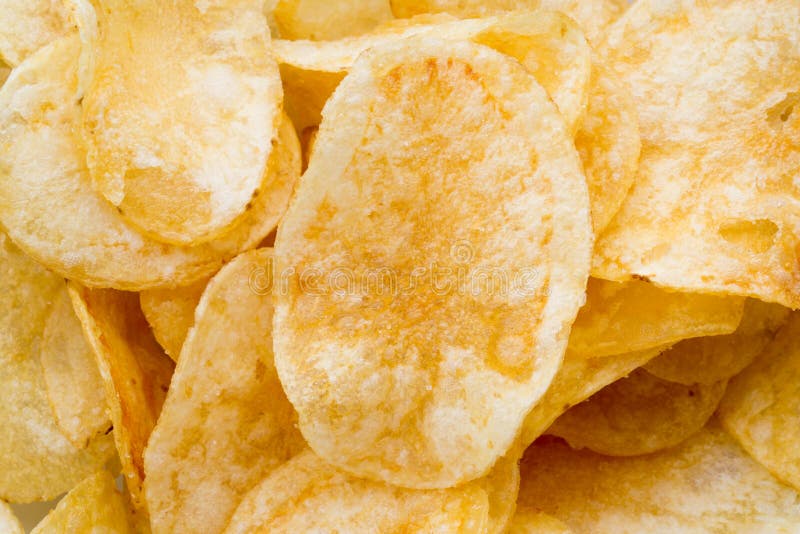 Close Up Potato Chips On Wood Top View Background Stock Photo - Image ...