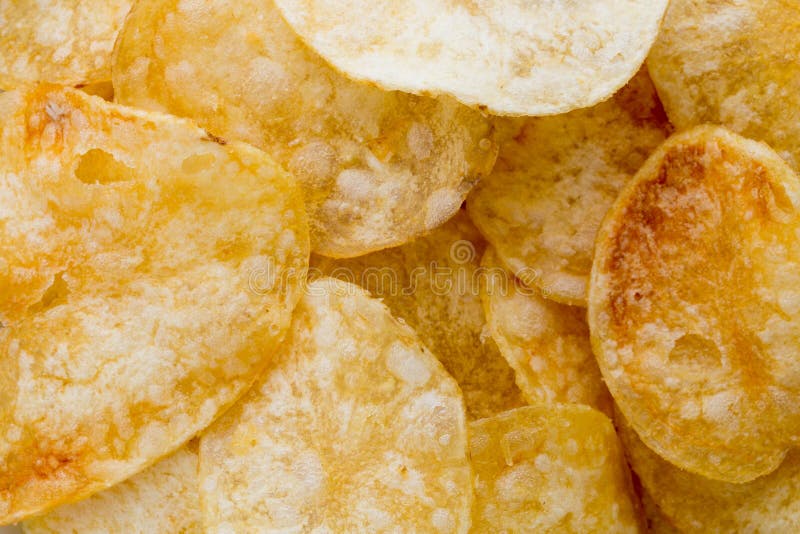 Close Up Potato Chips On Wood Top View Background Stock Photo - Image ...