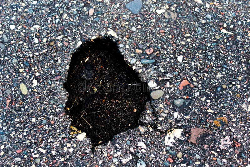 Close-up of a Pothole in the Road Transportation Abstract Background ...