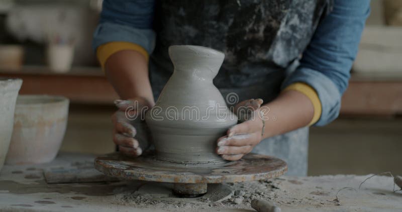 Close-up of Potter S Hands Manufacturing Ceramic Vase Using ...