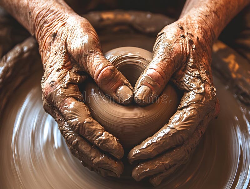 Close-up of a Potter Shaping Clay on a Potter S Wheel Stock ...