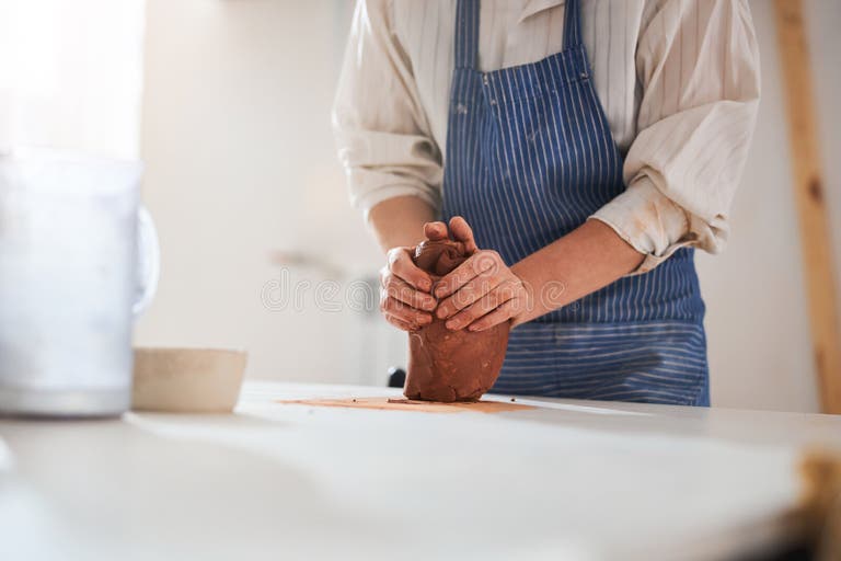 Close Up of Potter Working with Fireclay Stock Image - Image of ...