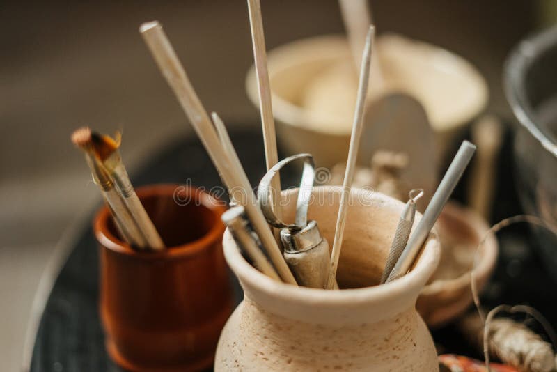 Close-up of Pottery Tools at Ceramic Workshop. Stock Image - Image of ...