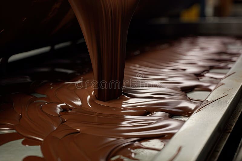 Close-up of the Pouring Process, with the Chocolate Flowing in a ...