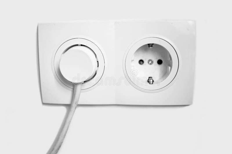 Close Up Power Socket and Plug on White Wall. Stock Photo - Image of ...