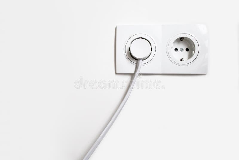 Close Up Power Socket and Plug on White Wall. Stock Image - Image of ...