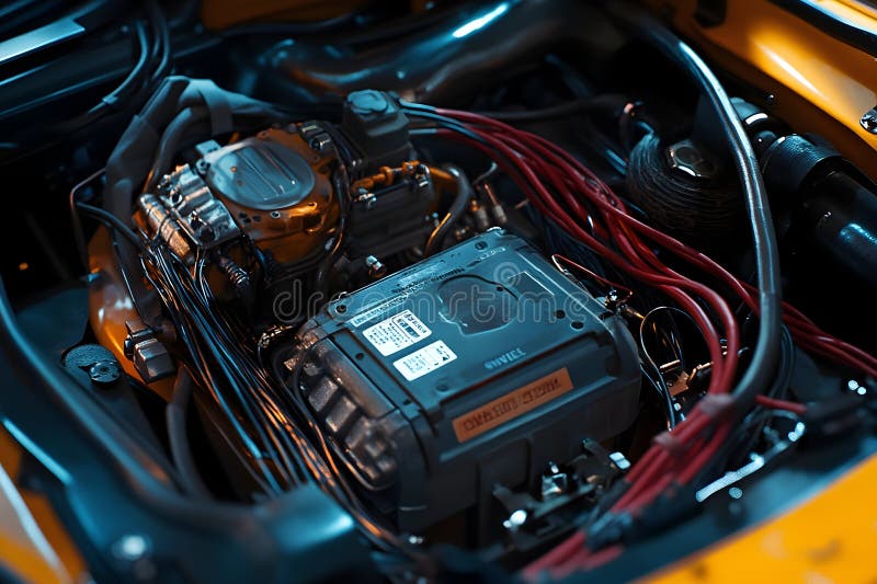 Close-up of a Powerful Car Engine with Complex Wiring and Components ...