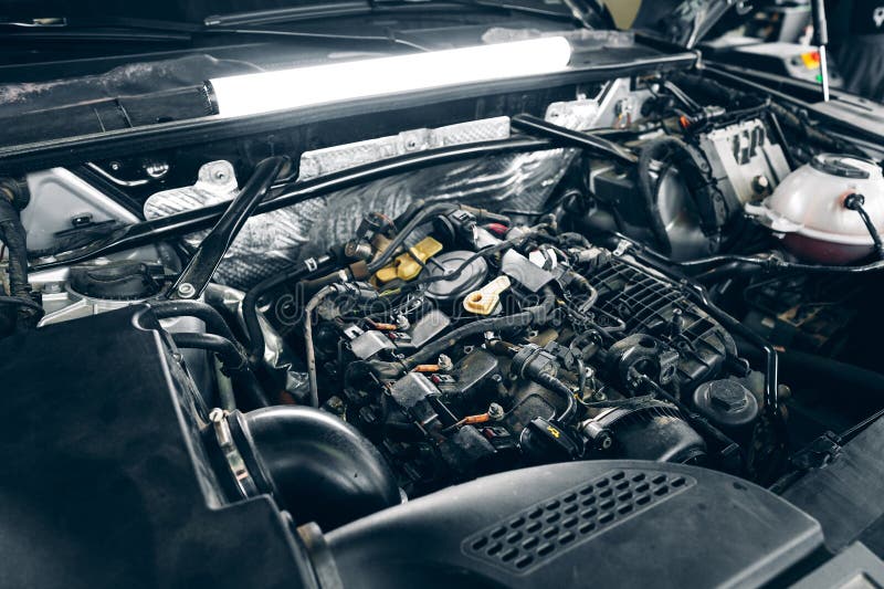 Close Up of Powerful Car Engine Under the Hood Stock Image - Image of ...