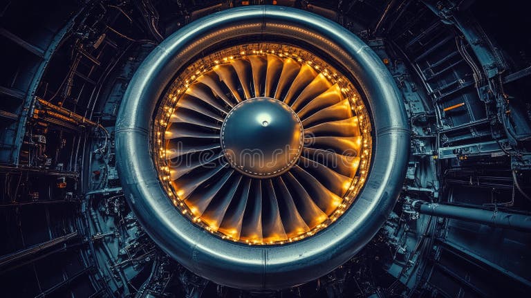 Close-up of a Powerful Jet Engine with Glowing Blades Stock ...