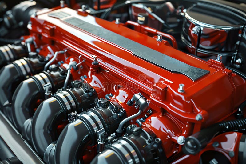 Close-up of a Powerful Red Engine Showcasing Advanced Engineering and ...