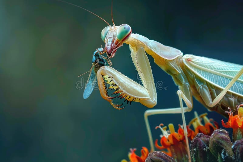 Close-up of a Praying Mantis Sitting on a Flower, Ready To Capture Prey ...