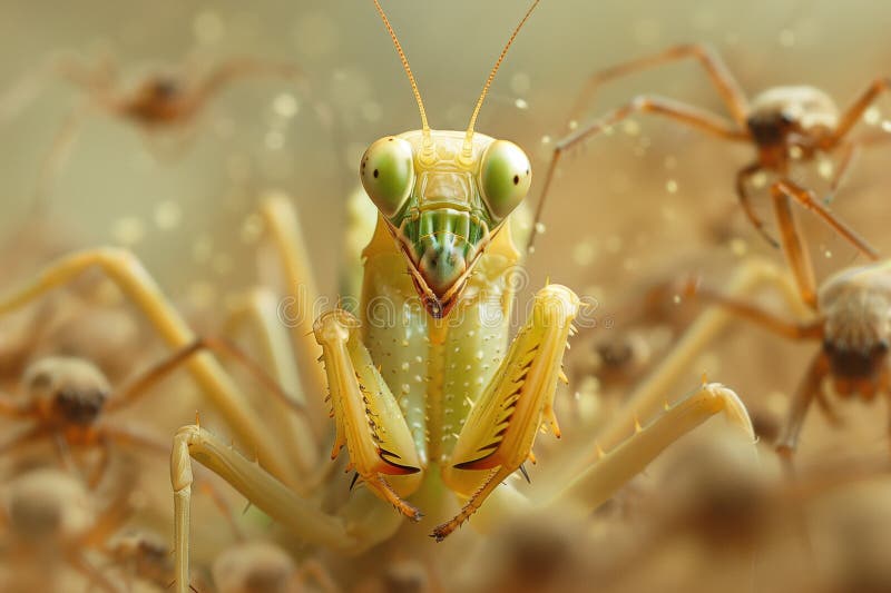 Close Up of a Praying Mantis Surrounded by Insects Stock Photo - Image ...
