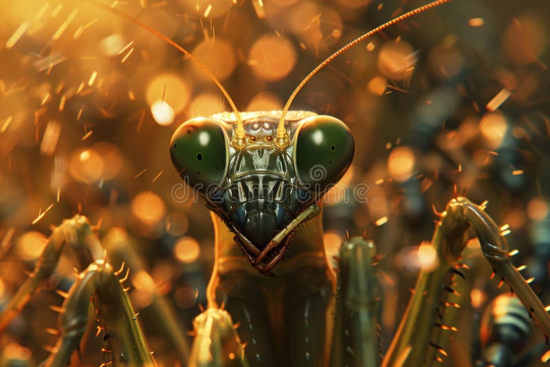 Close Up of a Praying Mantis Surrounded by Insects Stock Image - Image ...