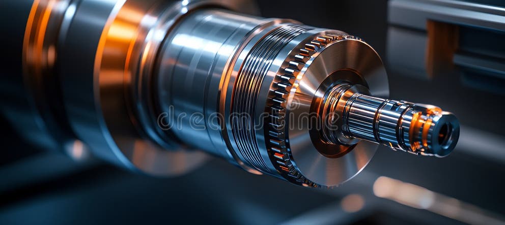 Close-Up Precision Engineering CNC Machine Spindle with Tool Holder and ...