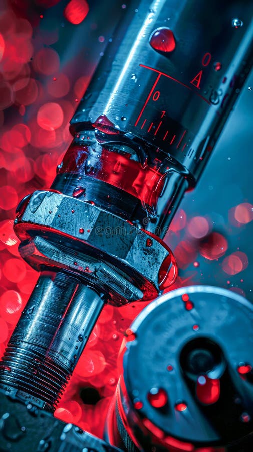 Close Up of Precision Engineering with Industrial Machinery in Neon Red ...