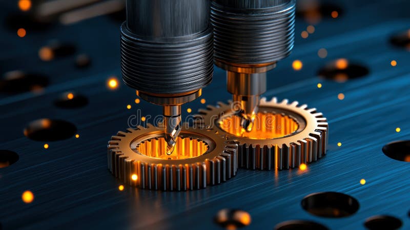 Closeup of Precision Gears Being Engineered Hightech Manufacturing ...