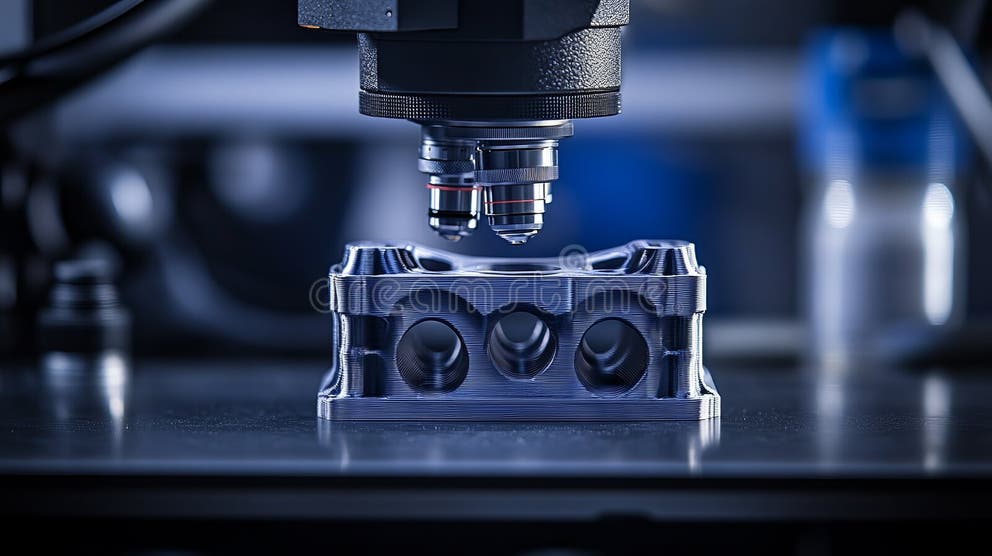 Close-Up of Precision Machining Process with Microscope and Metal ...