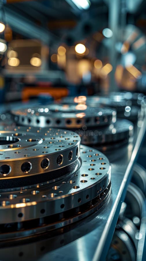 Close-up of Precision Metal Components in an Industrial Manufacturing ...