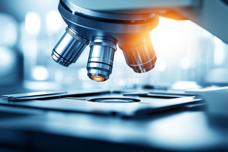 Close-Up of a Precision Microscope with Metal Lens Captured in a ...