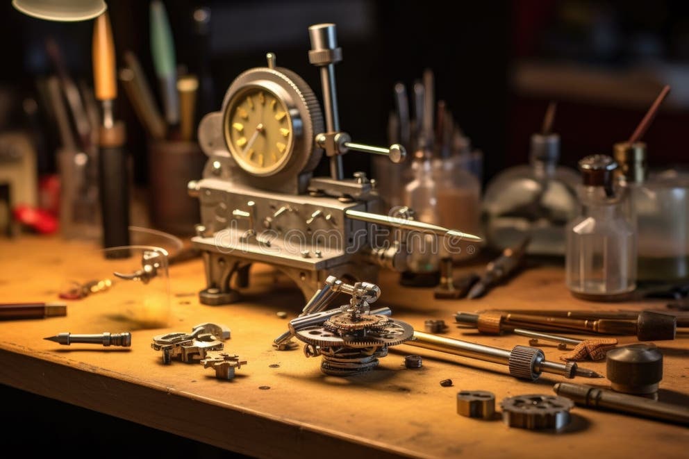 Close-up of Precision Tools on Gunsmith Workbench Stock Illustration ...