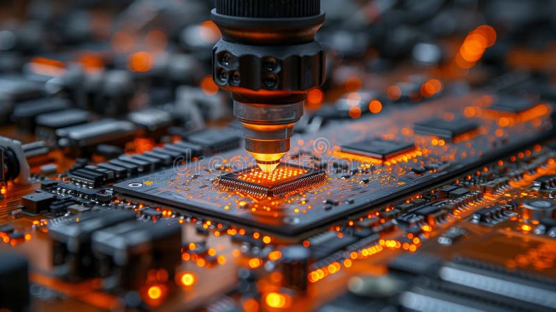 Close-up of Precision Welding Process of Robot Making Nano Chips Stock ...