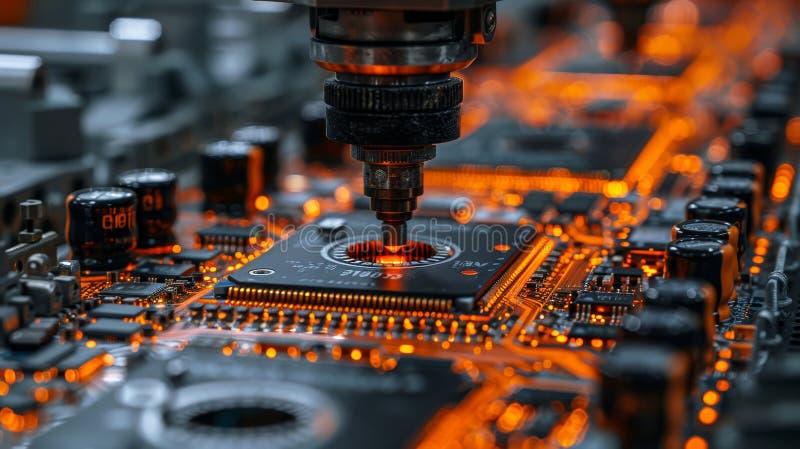 Close-up of Precision Welding Process of Robot Making Nano Chips Stock ...
