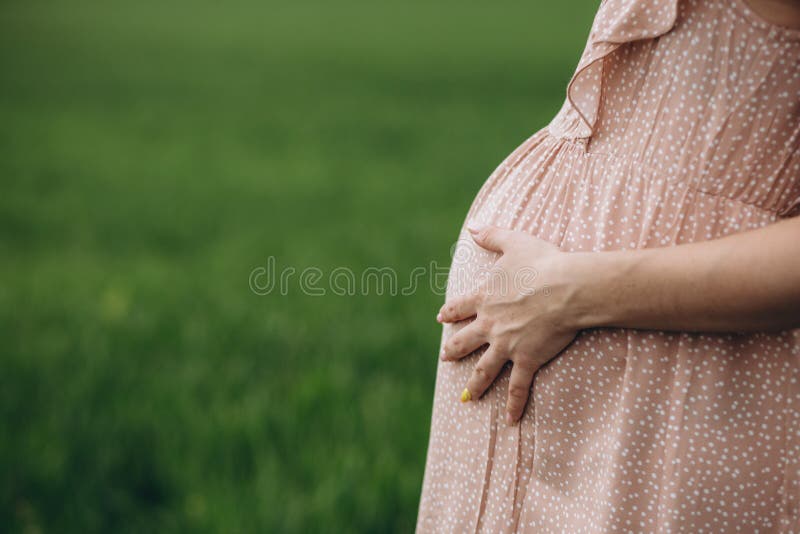 Close Up of Pregnant Belly in Nature. Stock Image - Image of belly ...