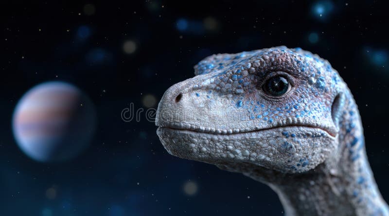 Close-up of a Prehistoric Lizard in Space Stock Illustration ...