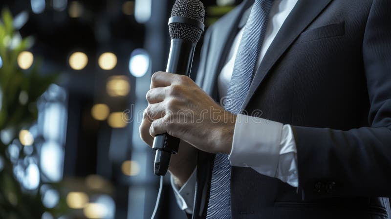 Close-up of a Presenter Holding a Microphone Stock Image - Image of ...