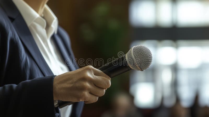 Close-up of a Presenter Holding a Microphone Stock Image - Image of ...