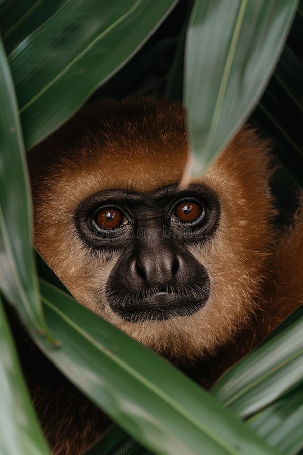 Close-up of a Primate S Face in the Foliage Stock Illustration ...