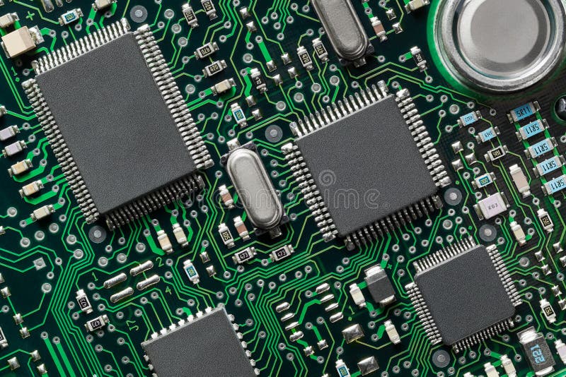 Close Up of Printed Circuit Board with Electronic Components Top View ...
