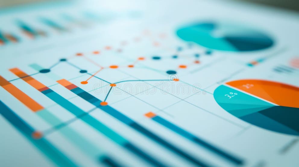 Close-up of Printed Data Charts, Including Bar Graphs, Line Graphs, and ...