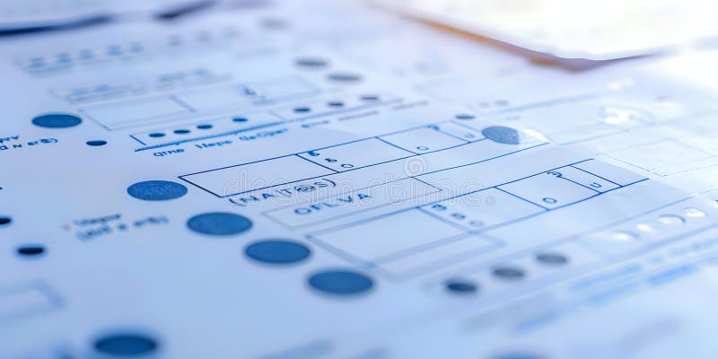 A Close-up of Printed Forms with Blue Ink and Circular Markings, Likely ...