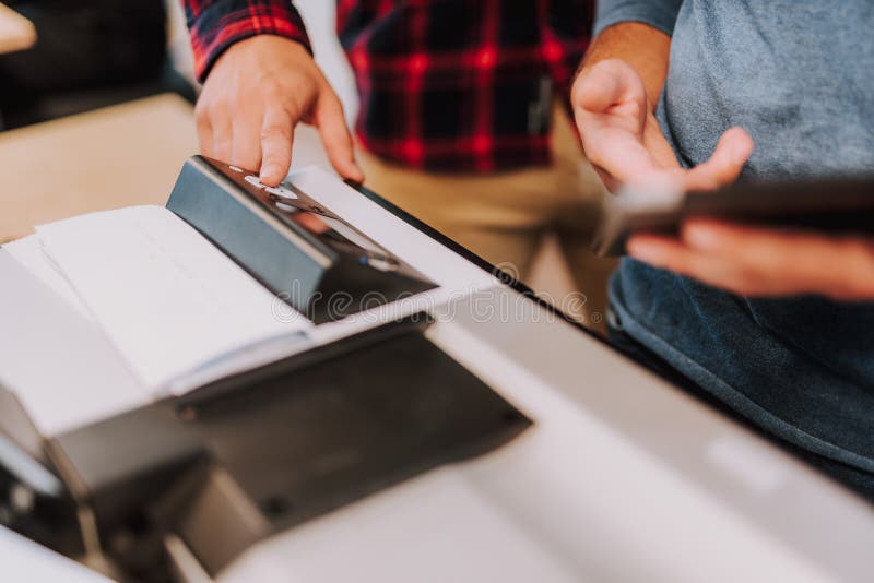 Close Up of a Printer Being Used Men Stock Image - Image of designer ...