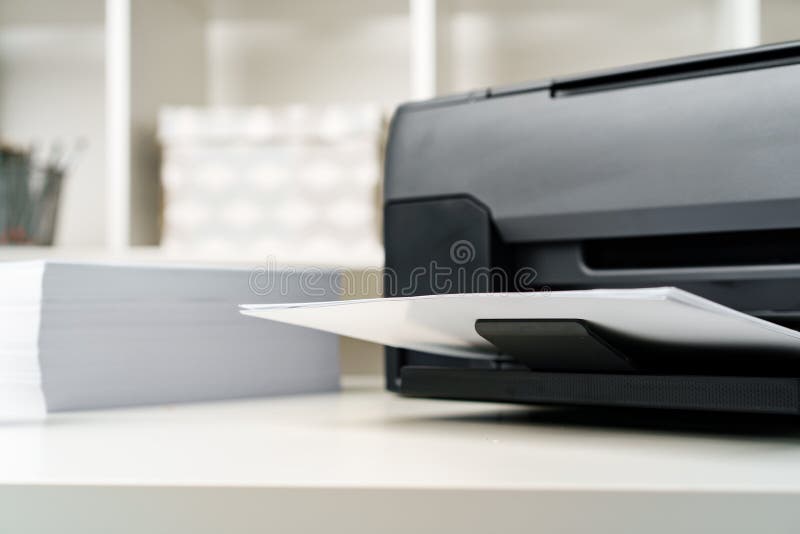 Close Up Printer Copier Device on Table in the Office Stock Photo ...