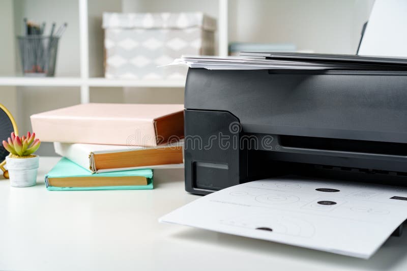 Close Up Printer Copier Device on Table in the Office Stock Image ...