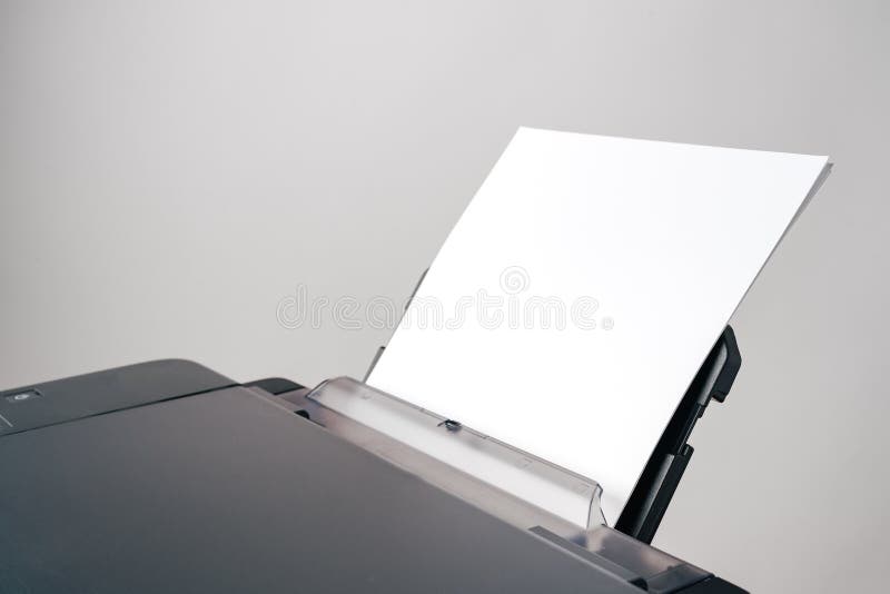Close Up of Printer with Loaded Paper on Gray Background Stock ...