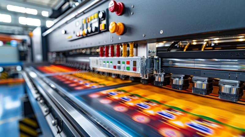 Close-up of a Printing Press in Action with Vibrant Color Prints ...