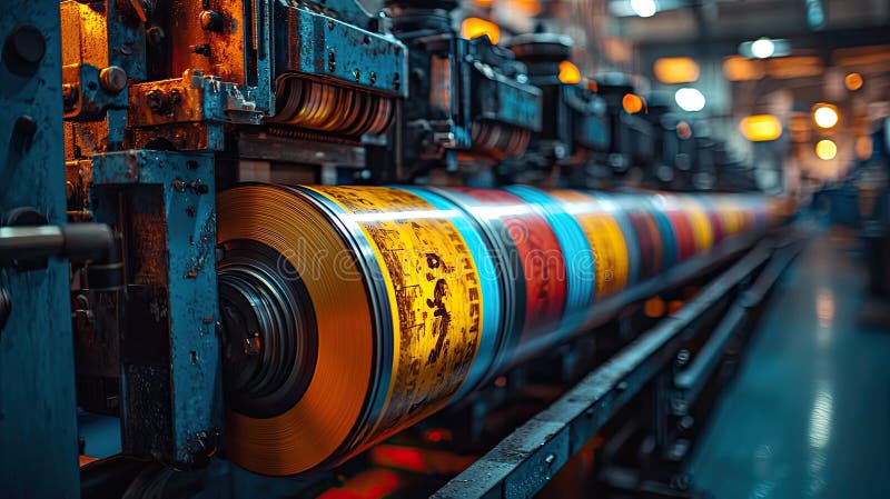 Close Up of a Printing Press with Colorful Ink Rollers Stock Photo ...