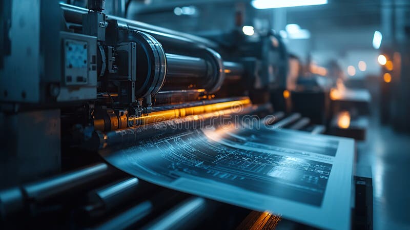 Close-up of a Printing Press in Operation, Showing Paper Moving through ...