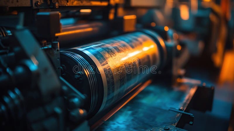 Close-up of a Printing Press Roller with Images in Process Stock ...