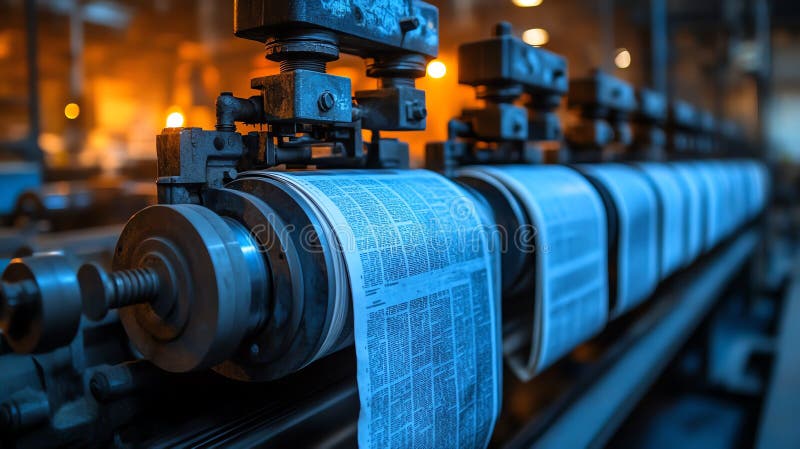 Close-up of Printing Press, Showcasing the Process of Newspaper ...