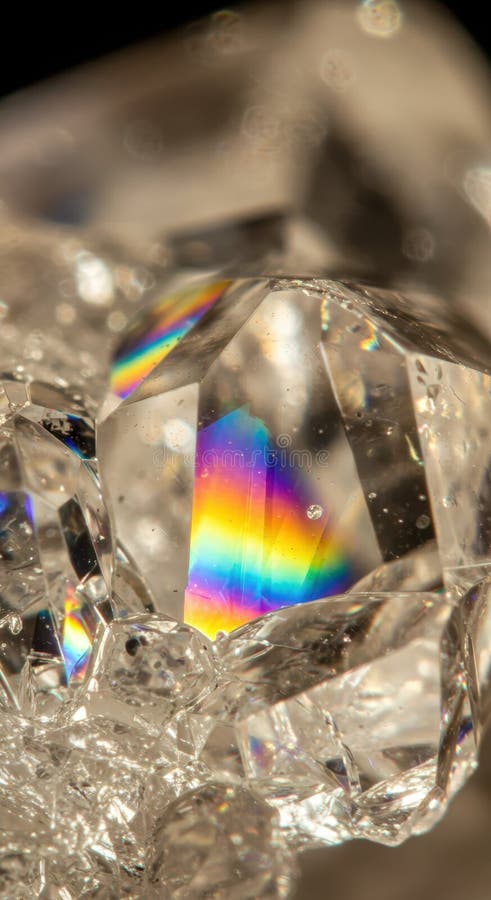 Close-up of Prism Reflection on Clear Gemstone Surfaces with Vibrant ...
